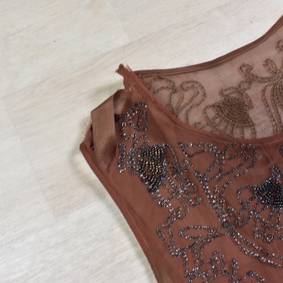 Vintage | Dresses | Antique 92s Heavily Beaded Brown Silk Chiffon ...